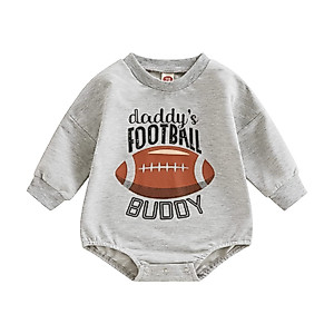 YOKJZJD Newborn Infant Baby Boy Girl Football with Daddy Romper Sweatshirt Long Sleeve T-Shirt Bodysuit Fall Winter Outfits (Gray, 0-6 Months)