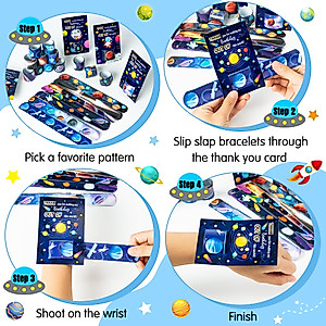 ArianQicult Space Slap Bracelet, 24Pcs Outer Space Kids Wristbands Bracelets with Thank You Cards Planet Themed Party Favors Gifts for Kid Birthday Party Favors Classroom Prizes Exchange (12 Styles)