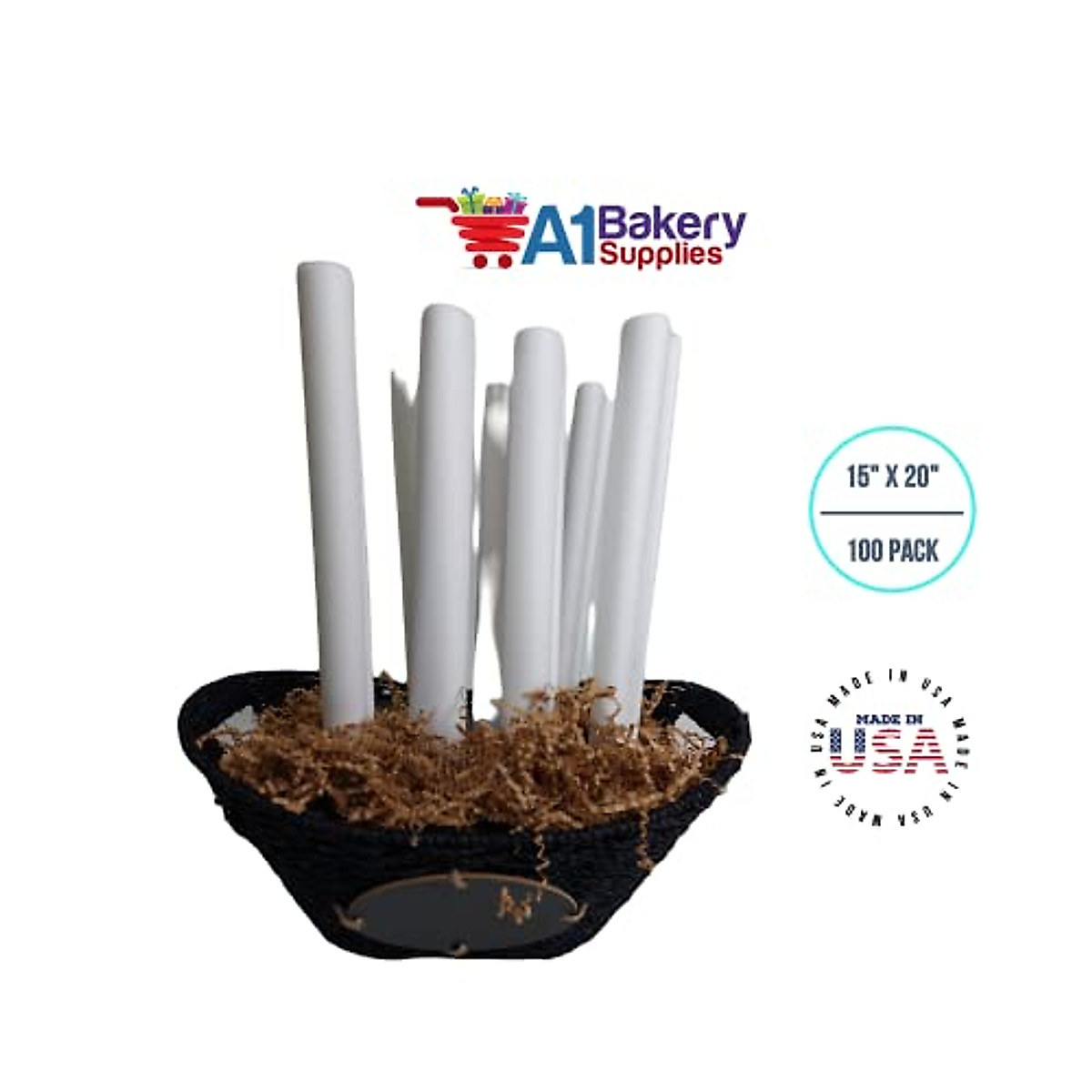 A1 Bakery Supplies Acid-Free White Tissue Paper 15 x 20, Pack of 100 Sheets