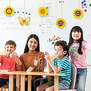 48 Pcs Summer Sunflower Cutouts Bulletin Board Decoration with Growth Mindset Creative Springtime Flower Positive Sayings Butterfly Classroom Decor for Teacher Student Birthday Party, 5.5 x 5.5 Inch