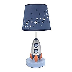 Lambs & Ivy Milky Way Blue/Silver Rocket Ship Nursery Lamp with Shade & Bulb