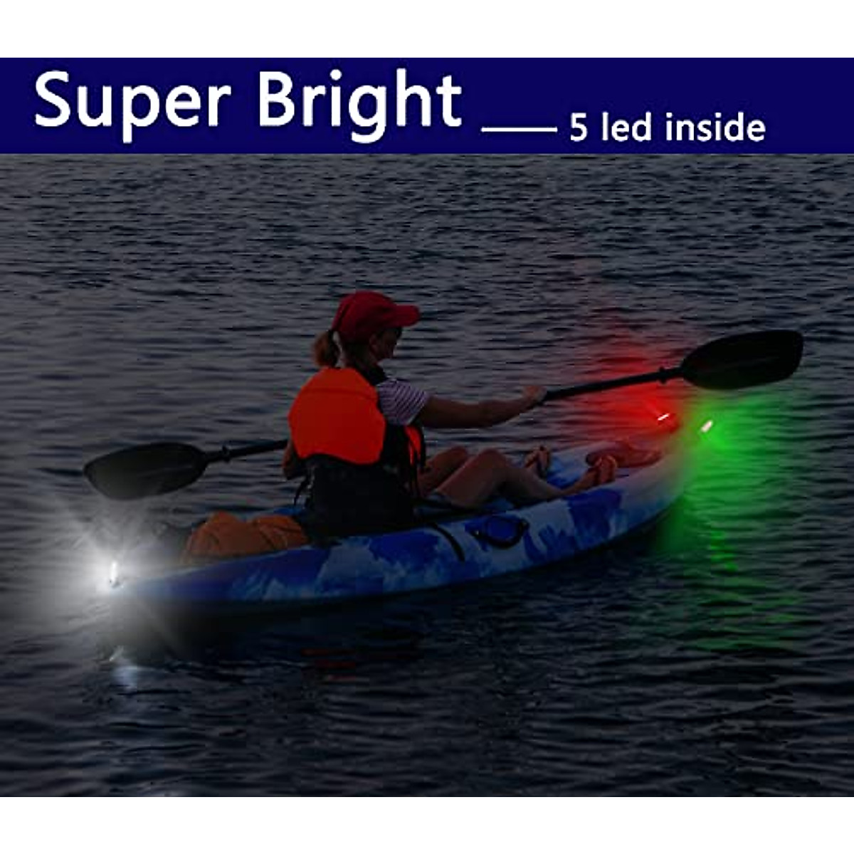 Amzonly LED Navigation Lights Kit for Boat Kayak, Stern Lights Battery operated, 4Pack Rechargeable LED Lights for Night Kayaking, Bike Tail Light, 4 Light Mode Options, 2pcs Safety Whistle included