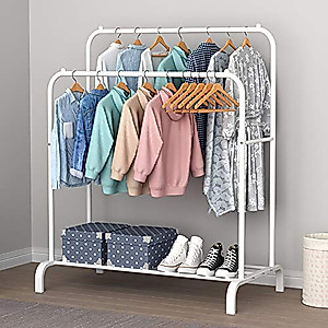 YAYI Clothes Rack Heavy Duty Clothes Rail Metal Garment Rail with Two Top Rod and Lower Storage,White