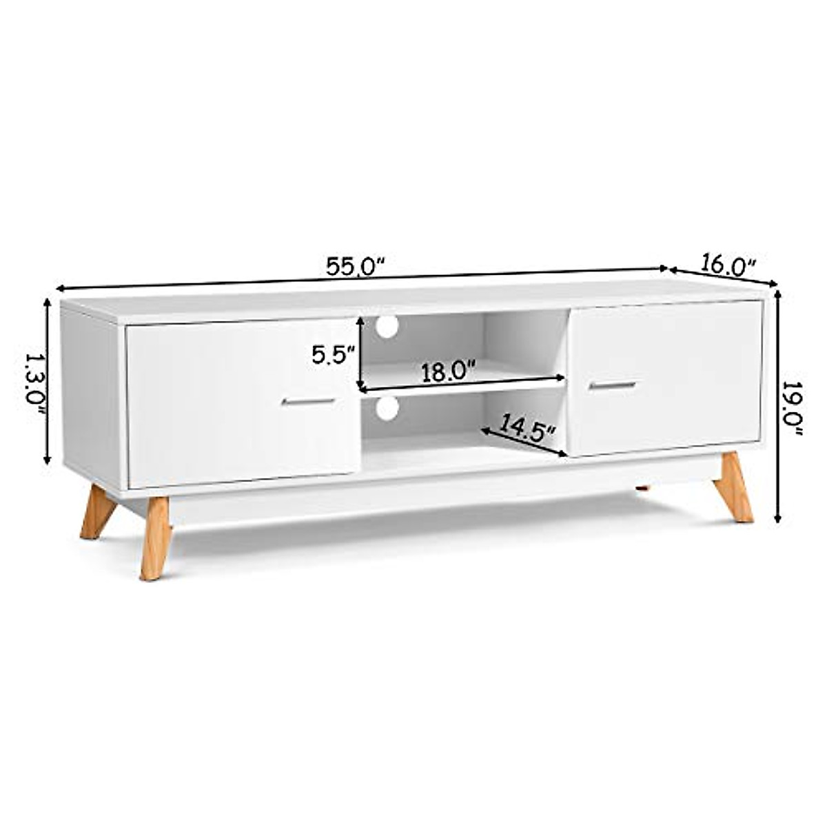 Tangkula TV Stand, Modern White TV stand for 60 Inch TV, with 2 Storage Cabinets & 2 Open Shelves, for Home Living Room Furniture, Wood TV Stand