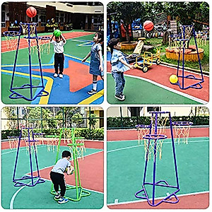 Anditt Kids Basketball Hoop Portable Basketball Stand with 4 Hoops at Varying Heights and 3 Balls Toy Set for Age 3 Years and Up for Toddlers Indoor and Outdoor Sport Games (Blue)