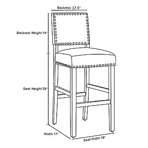 DAGONHIL 29 Inches Bar Stools Set of 2 with Black Solid Wood Legs for Dining Room(Gray)