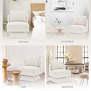 HOMEFUN Swivel Barrel Chair Set of 2, 360 Degree Modern Wide Upholstered Swivel Accent Chair with Curved Back and Pillows - Comfy Soft Chenille for Nursery, Living Room, Bedroom, Beige