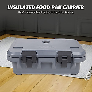 Jiwins Insulated Food Pan Carrier, Top Loader Pan Carrier, Stackable, for Restaurant Canteen, Gray, Suitable for 4" Deep Pans