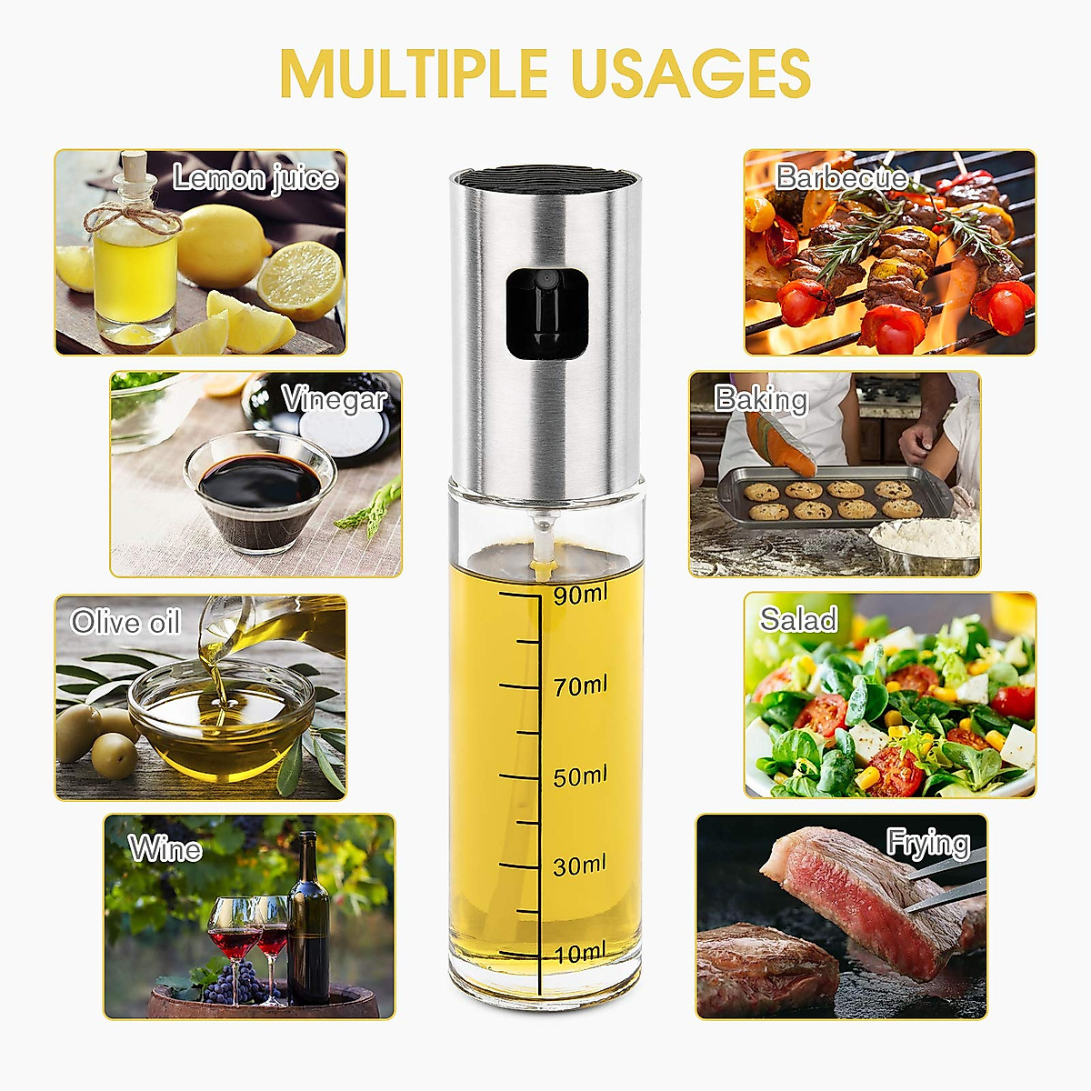 hotder Oil Sprayer for Cooking 2 Pack, Oil Sprayer Olive Oil Sprayer, Glass Oil Mister 100 ML Cooking Oil Sprayer with Brush Oil Dispenser Oil Spray Bottle for Kitchen, Air Fryer, Grilling and BBQ