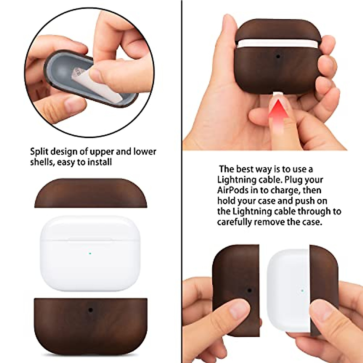 MAOGOAM AirPods Pro 2nd Generation Leather Case Cover with Button, Genuine Vintage Oil Wax Crazy Horse Cowhide Leather Case for Airpods Pro 2, Indiana Jones Style, The Front LED Visible,Dark Brown