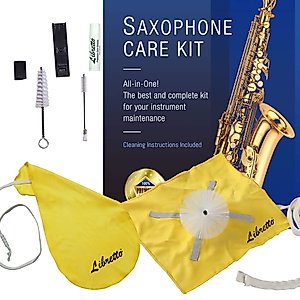 Libretto Alto Saxophone ALL-INCLUSIVE Giftable Care Kit: Mouthpiece Brush + Dust Brush + 2 Microfiber Cleaning Swab + Thumb Cushion + Premium Cork Grease + Reed Case, Handy Case, Extend Life of Sax!