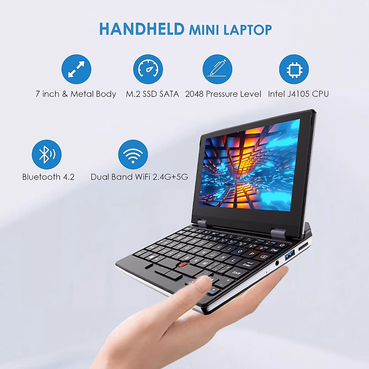 Acogedor Mini Laptop, 7.0 inch Touch Screen Mini Laptop Computer, High Speed CPU J4105 12GB RAM, for Windows 11Pro Pocket PC Computer (12G+512G), ACOGEDORTH1EUKQZP2-17