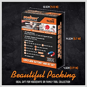 SEDY 42-Pieces Mini Ratchet Screwdriver and Bit Set, Waterproof Case 1/4-Inch Mini Ratchet Screwdriver and S2 Bits Kit with Extension Bit Holder, Pocket Size