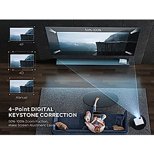 Projector with WiFi and Bluetooth, 4K Support Native 1080P Outdoor Projector YABER V8 15000 Lumens 450 ANSI 300" Display, 4P 4D Keystone&Zoom Portable Movie Projector for HDMI VGA USB iOS Android
