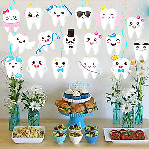 Tooth Party Hanging Swirls First Tooth Party Decoration 20Pcs Tooth Birthday Party Decorations Teeth Baby Shower Decor Hanging Streamers for Dental Party Baby Shower Supplies