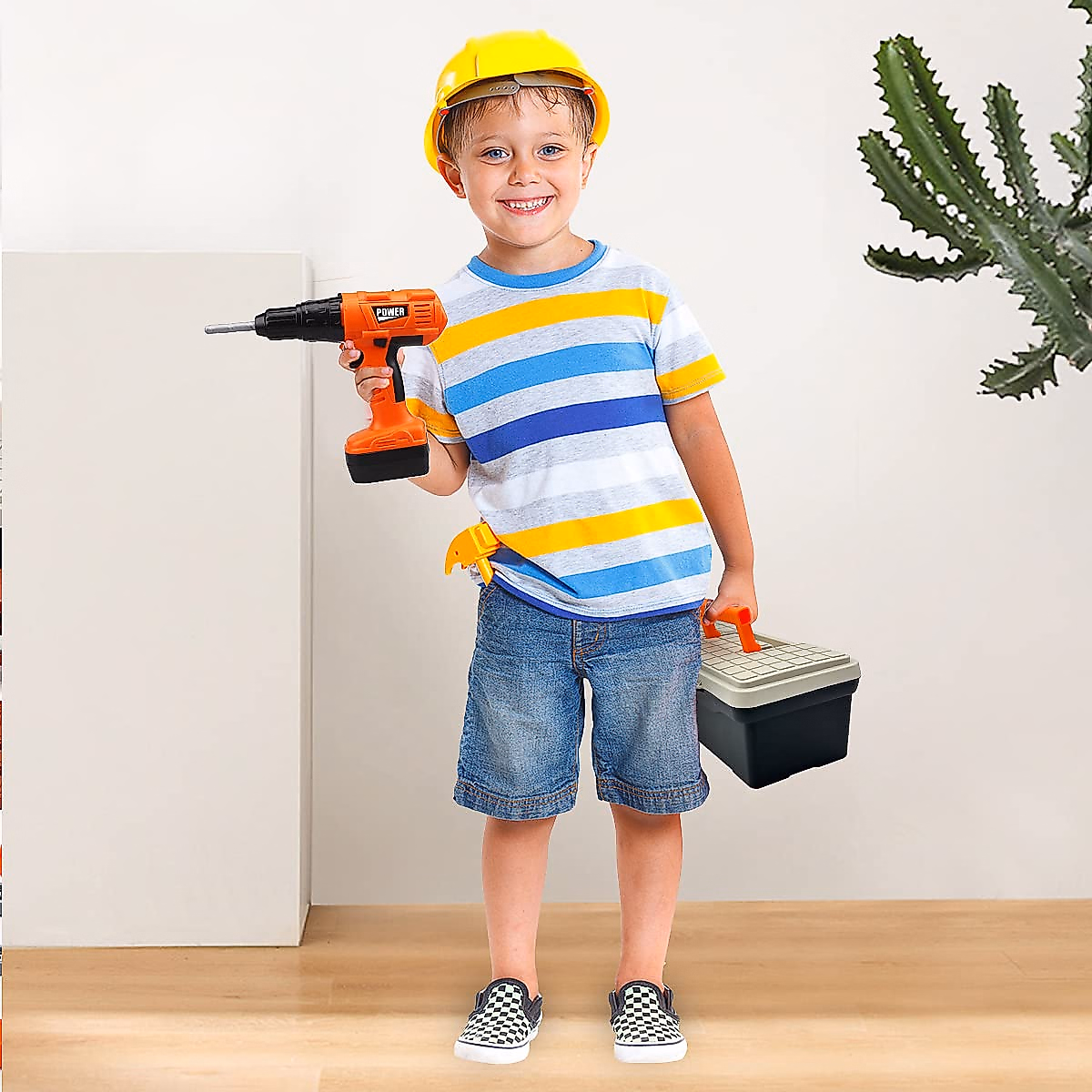 HYRENEE Kids Tool Set – 48 Piece Toddler Tool Set with Electronic Toy Drill& Tool Box,Pretend Play Kids Toys,Construction Kits Toys for Kids Ages 3 4 5 Years Old, Toddler Boy Toys