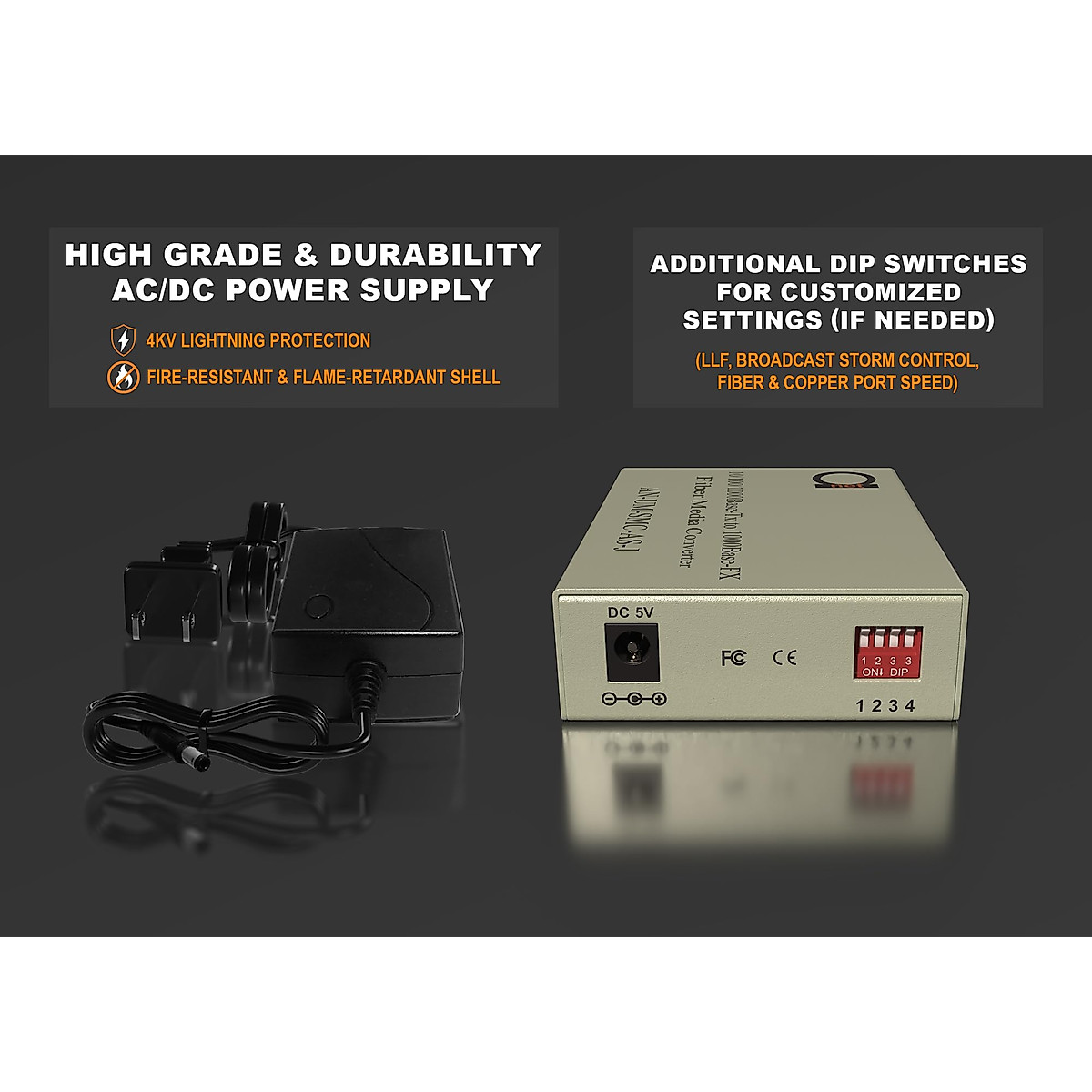 Single Mode LC Gigabit Fiber Media Converter - Includes LC SFP 20 km (12.42 Miles) LC – to UTP Cat5e Cat6 10/100/1000 RJ-45 – Auto Sensing Gigabit or Fast Ethernet Speed - Jumbo Frame - LLF Support