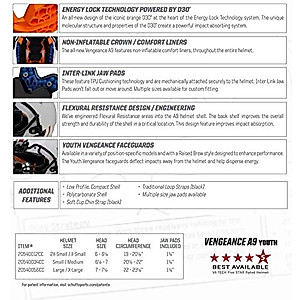 Schutt Sports Vengeance A9 Youth Football Helmet (Facemask NOT Included), Black, XXS/XS