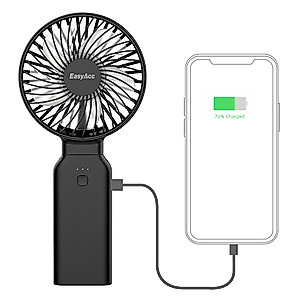 EasyAcc Handheld Fan Portable Fan, 9000 Rechargeable Battery Powered Fan Small Desk Fan, Powerful 4 Speeds 53H Cooling Time Personal Fan with Power Bank, Electric Fan for Travel Outdoor Home Office