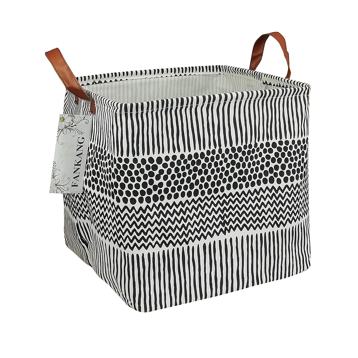 FANKANG Square Nursery Hamper Storage Bins Canvas Laundry Basket Foldable with Waterproof PE Coating Storage Baskets Gift Baskets for Children, Office, Bedroom, Clothes（Square-Black Lines ）