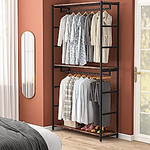 Tribesigns 86 inches Double Rod Closet Organizer, Freestanding 3 Tiers Shelves Clothes Garment Racks, Large Heavy Duty Clothing Storage Shelving Unit for Bedroom Laundry Room