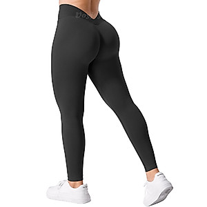 VOYJOY V-Back Scrunch Butt Workout Leggings Women Seamless Gym Yoga Leggings High Waist Active Yoga Pants Black