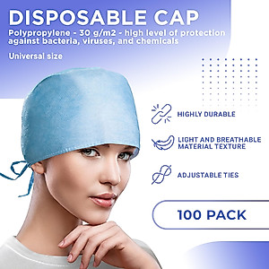 EZGOODZ Blue Disposable Surgical Caps for Women and Men. Pack of 100 Polypropylene Surgical Disposable Caps with Elastic Band 30 GSM. One Size Breathable Disposable Hair Covers for Hospital, Clinic