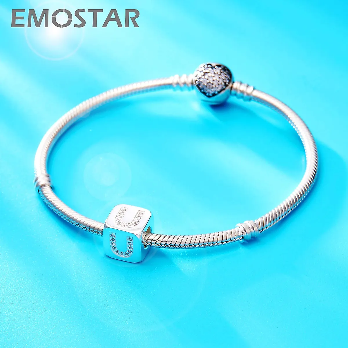 Letter U Dice-Shaped Charm Initial A-Z Alphabet Beads, 925 Sterling Silver Square Cube Charms with CZ fits Pandora Style Bracelet, Gifts for Mothers Day/Uncle/Valentines
