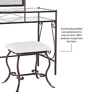 Linon Dark Metal Set Table with Upholstered Stool Clarisse Vanity, 52.4" x 31.8" x 18.3"