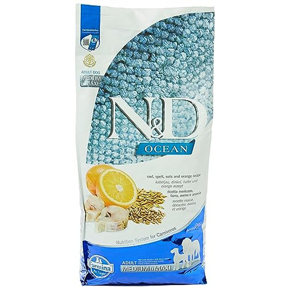 Farmina Natural & Delicious Ocean Ancestral Grain Cod & Orange Adult Medium & Maxi Dog Food 26.4 lb