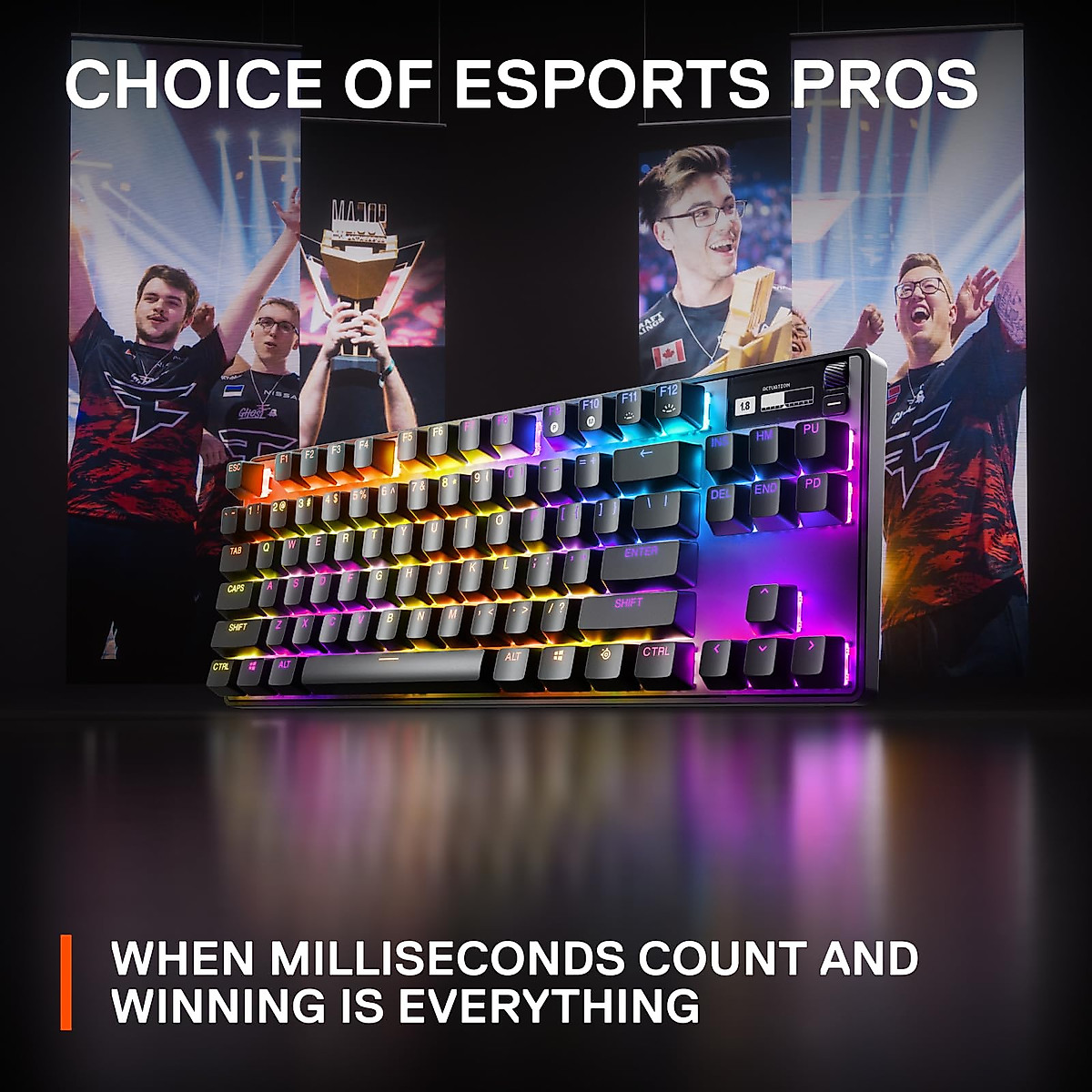 New SteelSeries Apex Pro TKL 2023 Ed.- World's Fastest Mechanical Gaming Keyboard - Adjustable Actuation - Esports Tenkeyless - OLED Screen - RGB - PBT Keycaps - USB-C (Renewed)