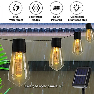 31 Feet Solar Outdoor String Lights Vintage Bulbs with 20 Dimmable Warm White Solar Powered LED Bulbs Waterproof Shatterproof Energy Saving LED Light with Solar Panel for Home Garden Festival Wedding
