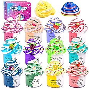 12 Pack Fruit Butter Slime Kits for Kids, with Watermelon, Lemon, Peachybbies, Strawberry, Avocado and Cherry Charm,Cute Stuff for Girls Fragrant DIY Slime, Stress Relief Toys for Girls and Boys.