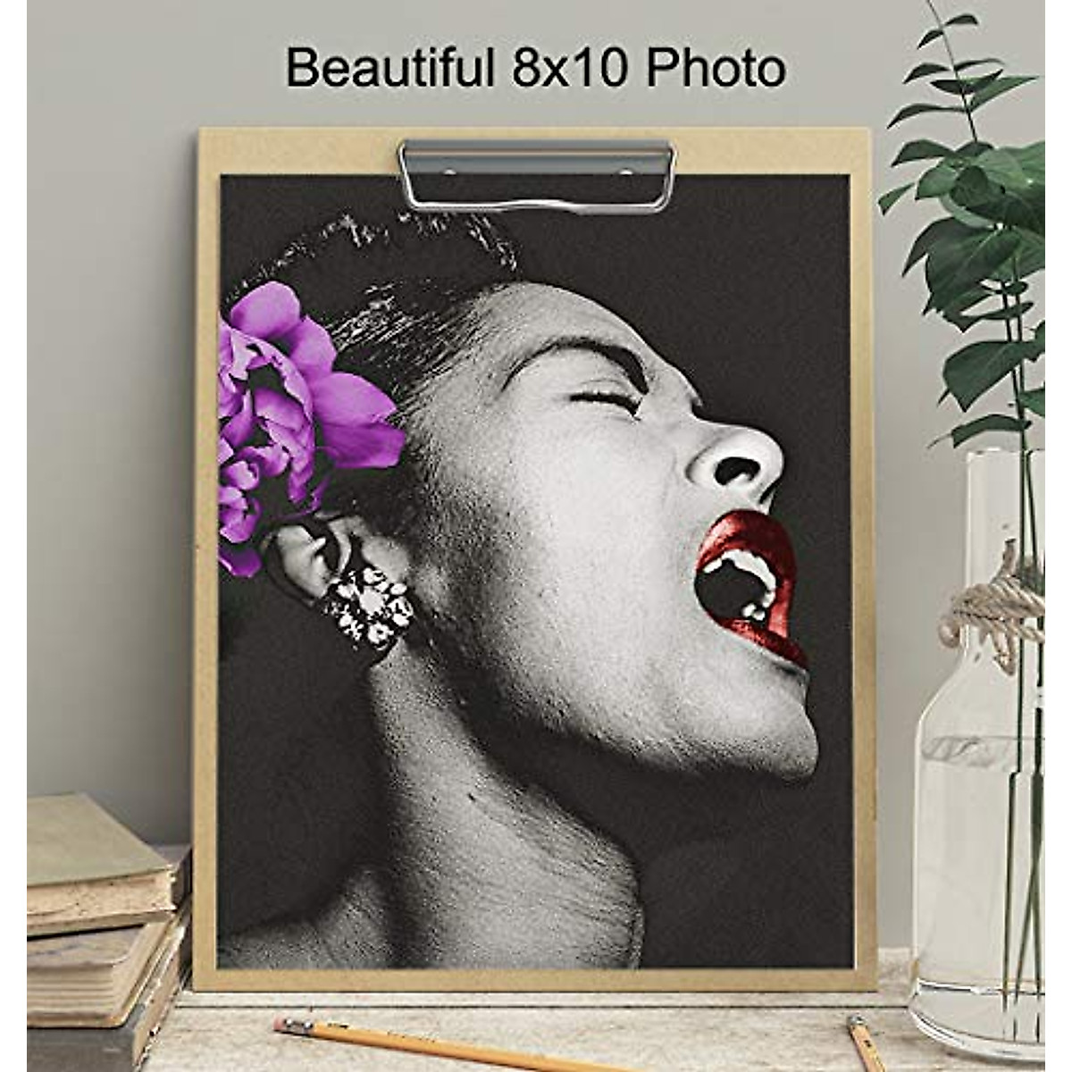 Billie Holiday Poster - African American Wall Art - Black Wall Decor - Gift for Singer, Performer, Black History - 8x10 Wall Art for Bedroom, Living Room, Jazz Music Studio - Lady Sings the Blues