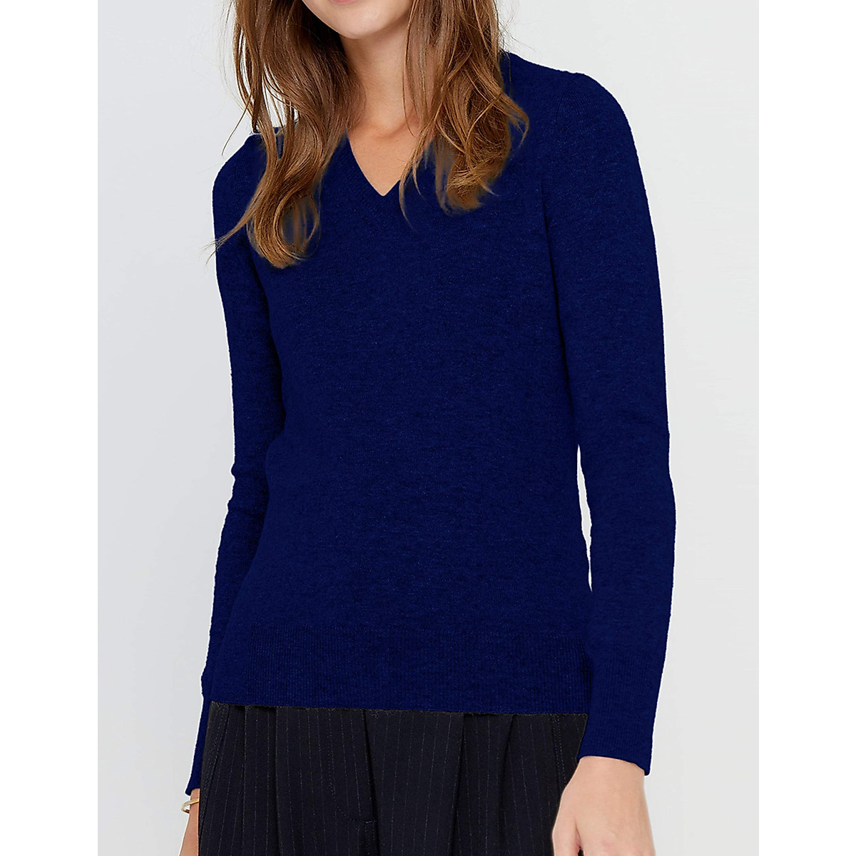 State Cashmere Women’s Essential V-Neck Sweater 100% Pure Cashmere Classic Long Sleeve Pullover (Navy, XX-Large)