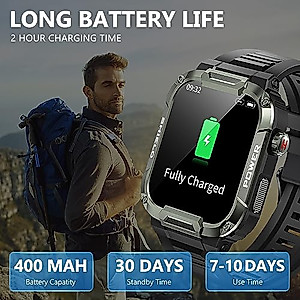 Jireausty Smart Watch for Men - 1.85“ Military Smart Watches IP68 Waterproof Smart Watches with Bluetooth Call Outdoor Tactical Sports Rugged Fitness Tracker Watch for iPhone Android