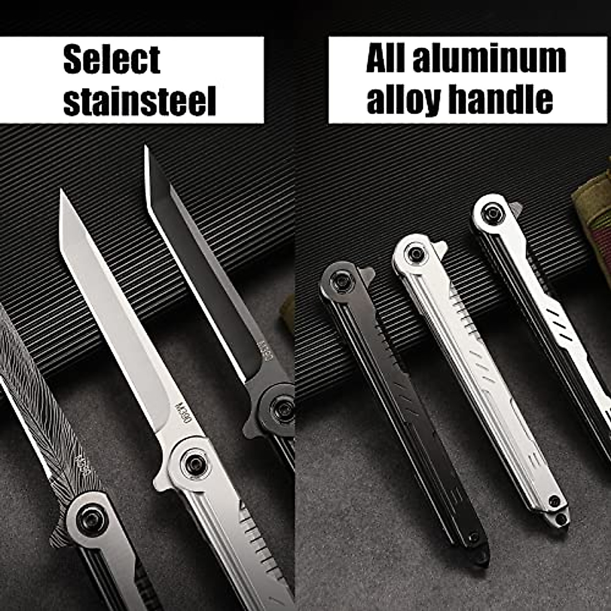 Folding Pocket Knife for Men,EDC Knife with Clip and Glass Breaker,Slim Gentleman's Knife with Tanto Blade for Outdoor Camping Hiking,Everyday Carry Portable Box and Letter Cutter(Black)