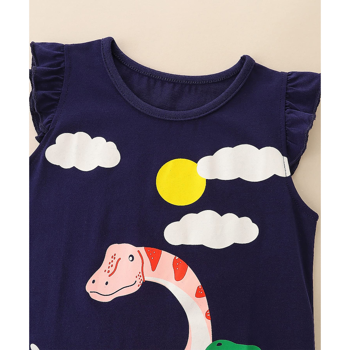 Toddler Girl's Summer Dresses Outfits Clothes,Dinosaur Cotton Flower Short Sleeve Casual Clothing Navy Dinosaur Size 6