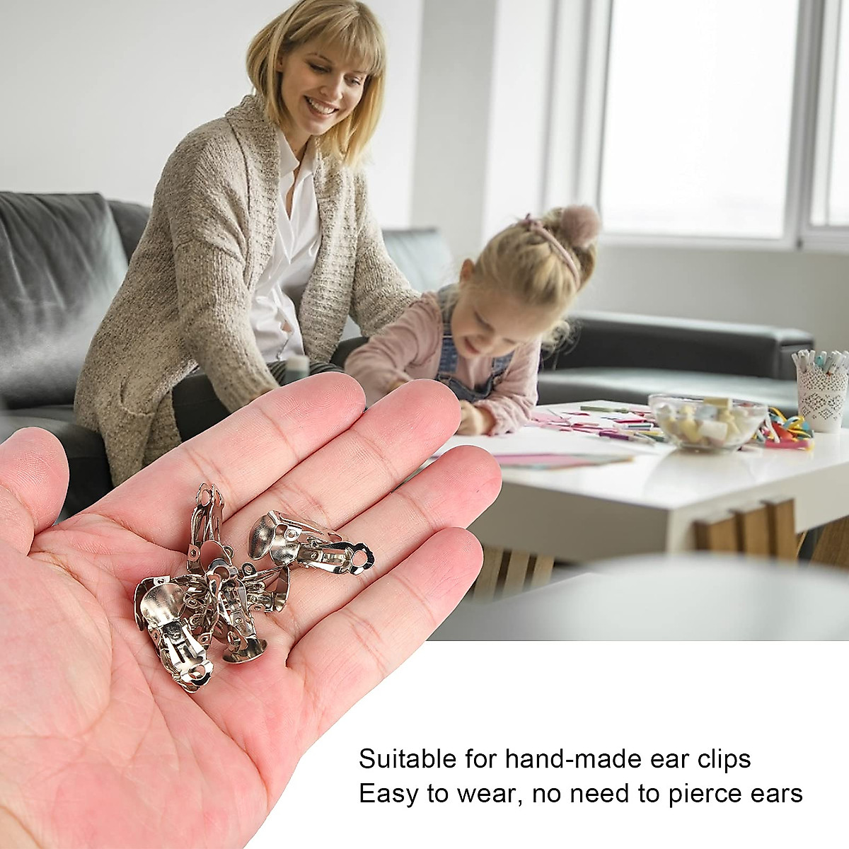 100 Pcs Tray Earring Clips, Flat Back Tray Earring Clips Metal Spring Ear Stud Clips for DIY Earrings Jewelry Making Findings