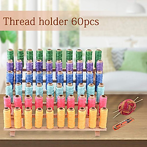 BigOtters Embroidery Thread Holder, 60 Spools Holder Wooden Thread Rack Braiding Rack with Needles Sewing Scissors Needle Threader for Embroidery Hair Separated Quilting and Sewing Threads