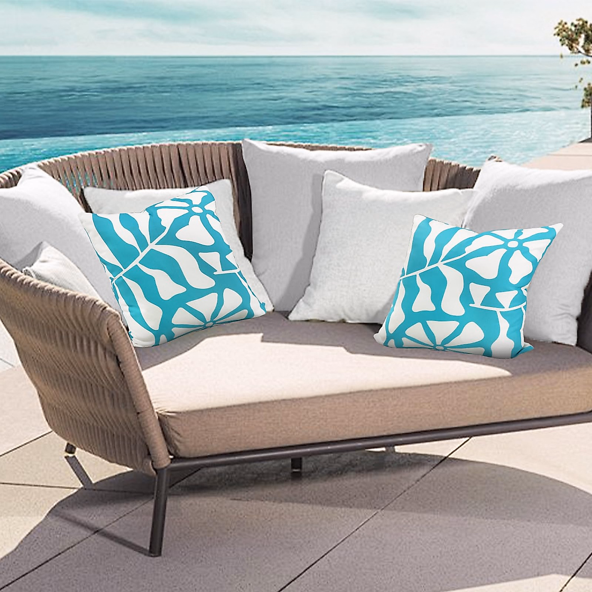 famibay Pack of 2 Outdoor Decorative Pillow Covers Waterproof Outdoor Abstract Pillow Covers 18 x 18 Inch Square Pillowcases Outside Cushion Covers for Outdoor Furniture Patio Couch(Teal)