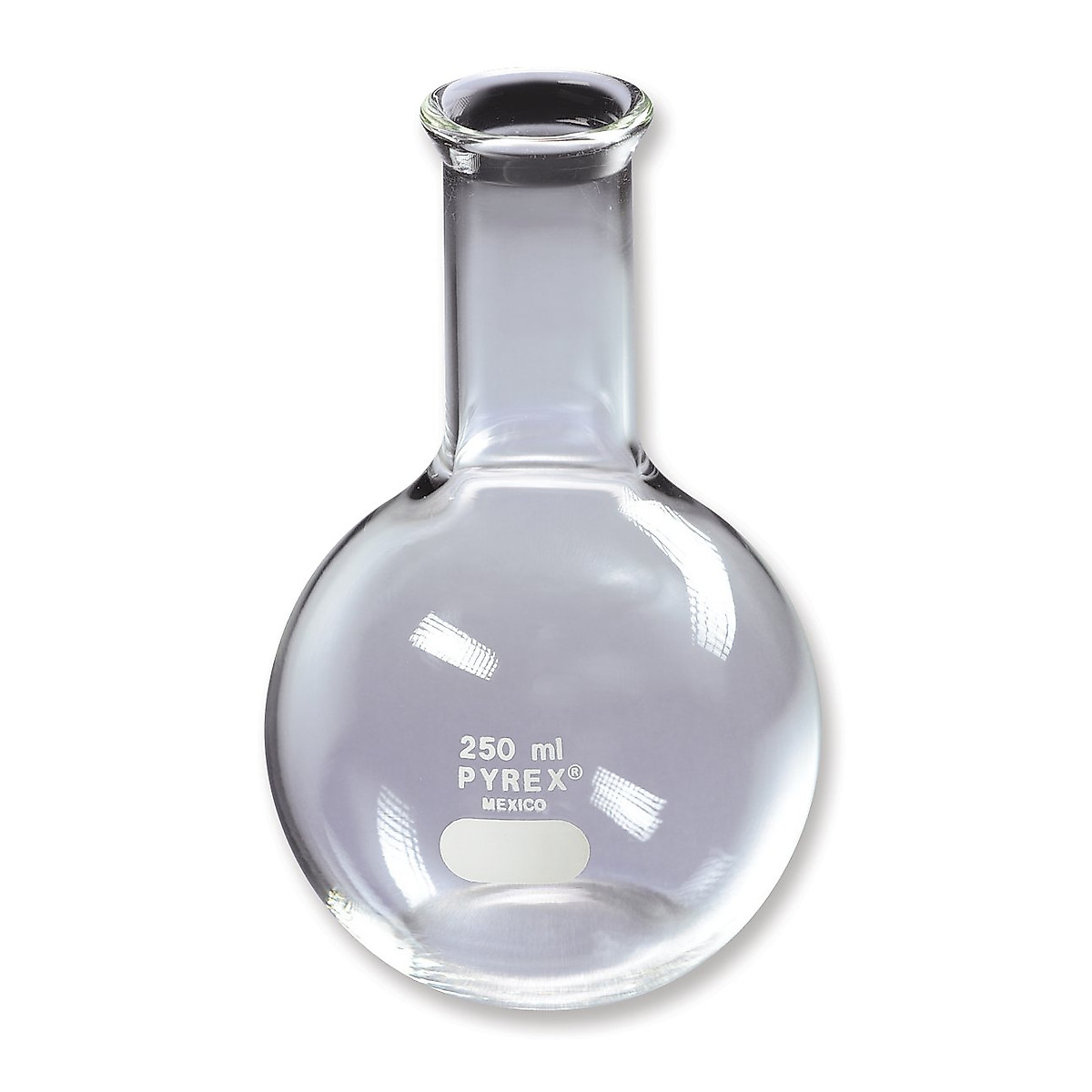 Corning Pyrex Borosilicate Glass Flat Bottom Boiling Flask, 250mL Capacity