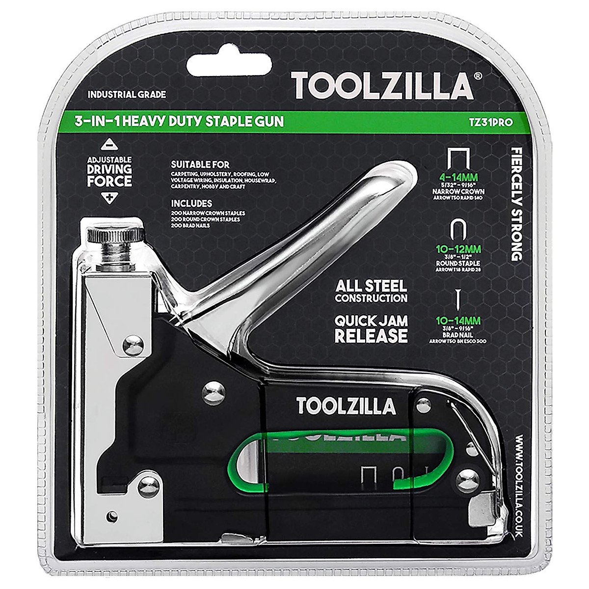 TOOLZILLA® Heavy Duty Staple Gun & Staple Selection Pack | Professional Set with Multiple Usage as Fabric Stapler, Cable Stapler, Staple Gun for Wood, Staple Gun for Teachers