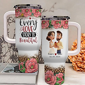 Personalized 40oz Tumbler with Handle – wedding kiss-Custom Couple Gift for Anniversary Wedding Gift, Birthday, Mother's Day, Valentine’s Day fDe0TL