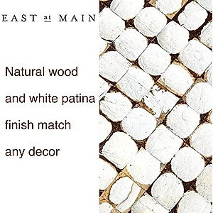 East at Main Round Side Table - 16”Dia x 16.5” h Living Room, Entryway, Small Spaces, Bedside Tables - Real Coconut Shell Mosaic Inlaid, Pre-Assembled, White Patina Finish