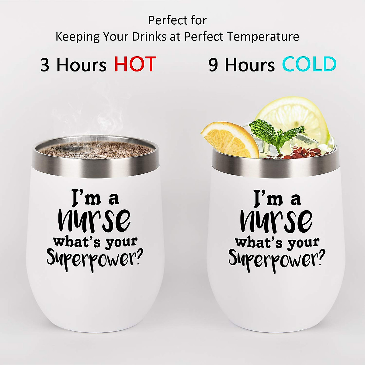 I'm a Nurse Wine Tumbler with Lid and Straw, Insulated Stainless Steel Wine Tumbler with Lid, Gifts for Nurse, New Nurse, RN Nurse Women on Nurse Week Graduation Thanksgiving Birthday (12 Oz, White)