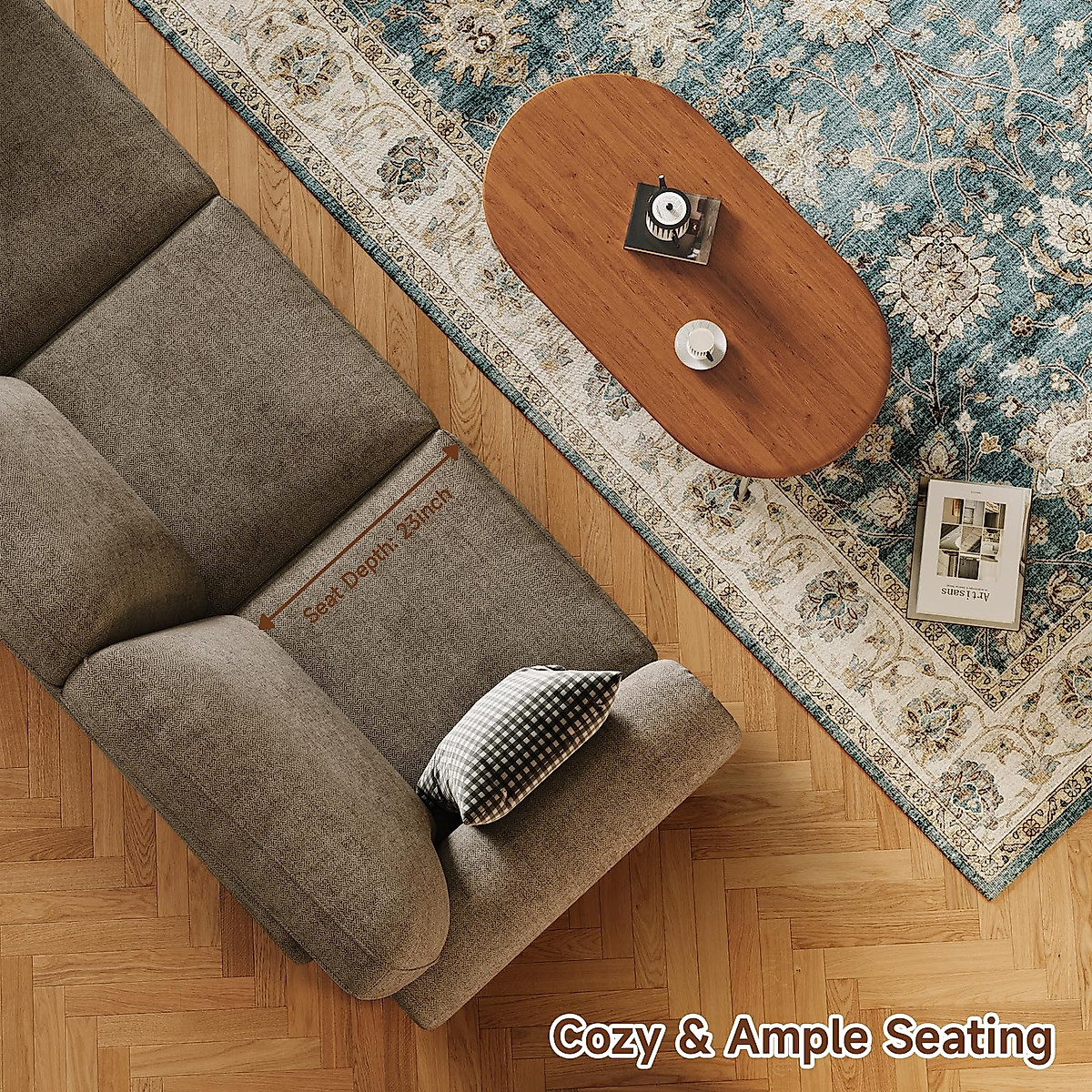 ONBRILL 90 Inch Nailhead Trim Couches for Living Room, 23" Deep Seat Rolled Arm Sofa, Comfy Upholstered 3 Seater Sofa, Chenille Couch w/Wooden Leg, Large Traditional Sofa for Bedroom, Farmhouse, Brown