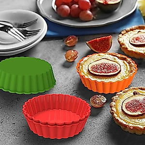 Webake Silicone Mini Tart Pan 4 Inch Non-stick Mini Quiche Molds Small Pie Baking Pan Tart Molds for Baking, Pack of 8