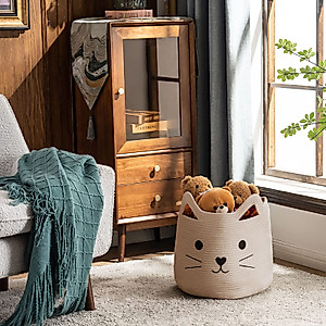 YOUDENOVA Large Woven Cotton Rope Storage Basket, Nursery Hamper with Handles for Blanket, Toys, Towels,Clothes, Baby Gift Baskets, Jute 15.7" L×13.4" H