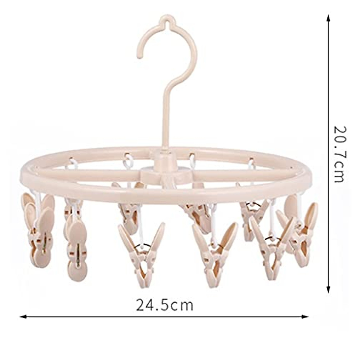 N/A Rotatable Multifunctional Round with 12 Clips Plastic Foldable Clips Indoor Socks Drying Rack ( Color : Apricot , Size : 24.5X20.7cm )